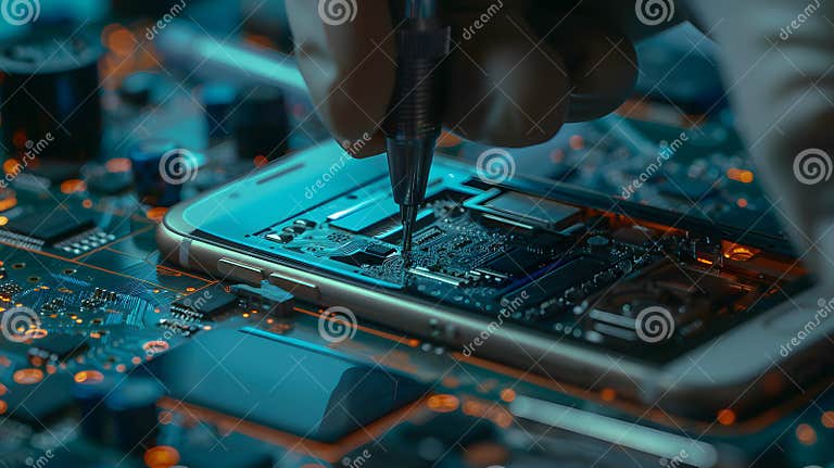 The Abstract Image of the Technician Assembling Inside of Smartphone by ...