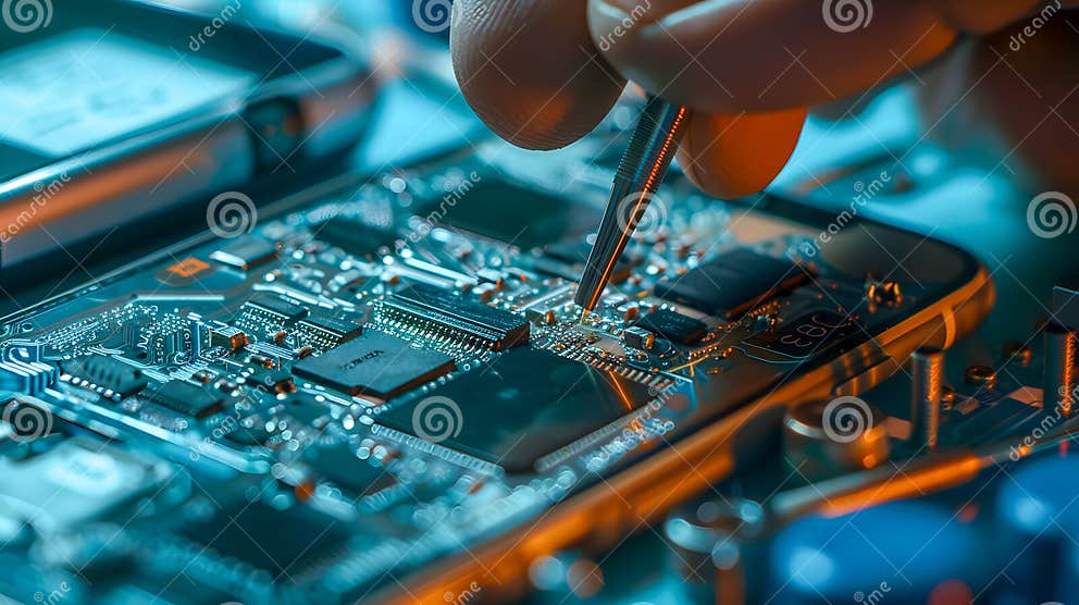 The Abstract Image of the Technician Assembling Inside of Smartphone by ...