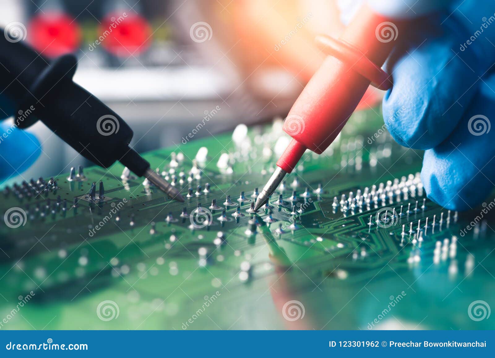 The Abstract Image of the Technician Using Voltage Meter for Voltage ...