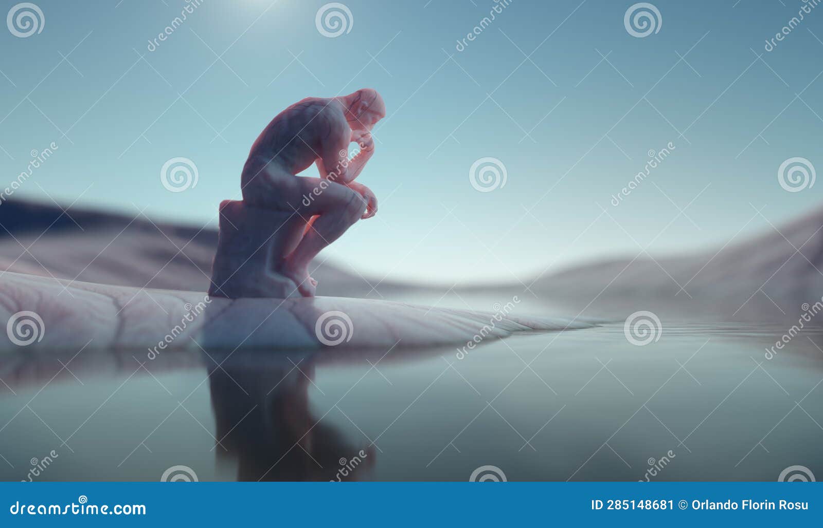 Abstract Image of a Thinking Man Sitting Down. Confusion and ...