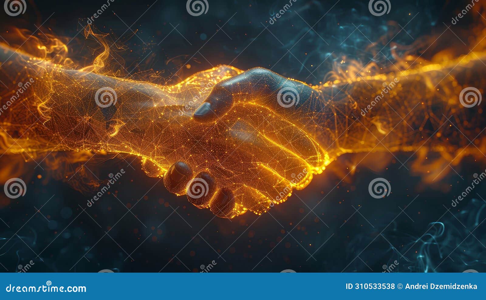 Abstract Image of Two Hands Handshake in the Shape of Flames. Image ...