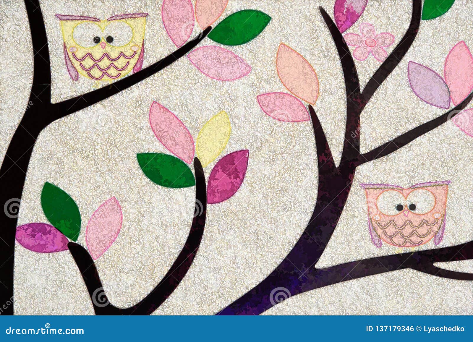 Abstract Image: Two Owls on a Tree. Stock Illustration - Illustration ...