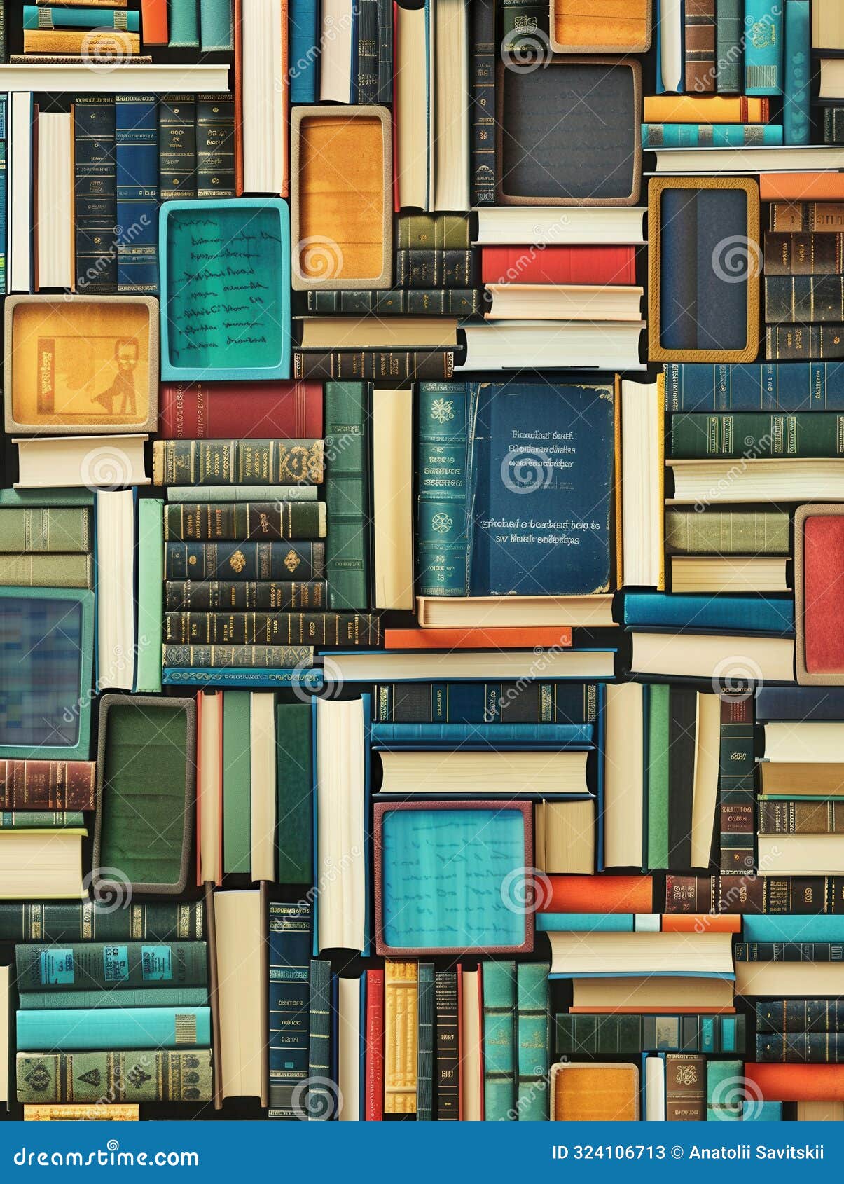 An Abstract Image of a Wall Filled with Digital Tablets and E-readers ...