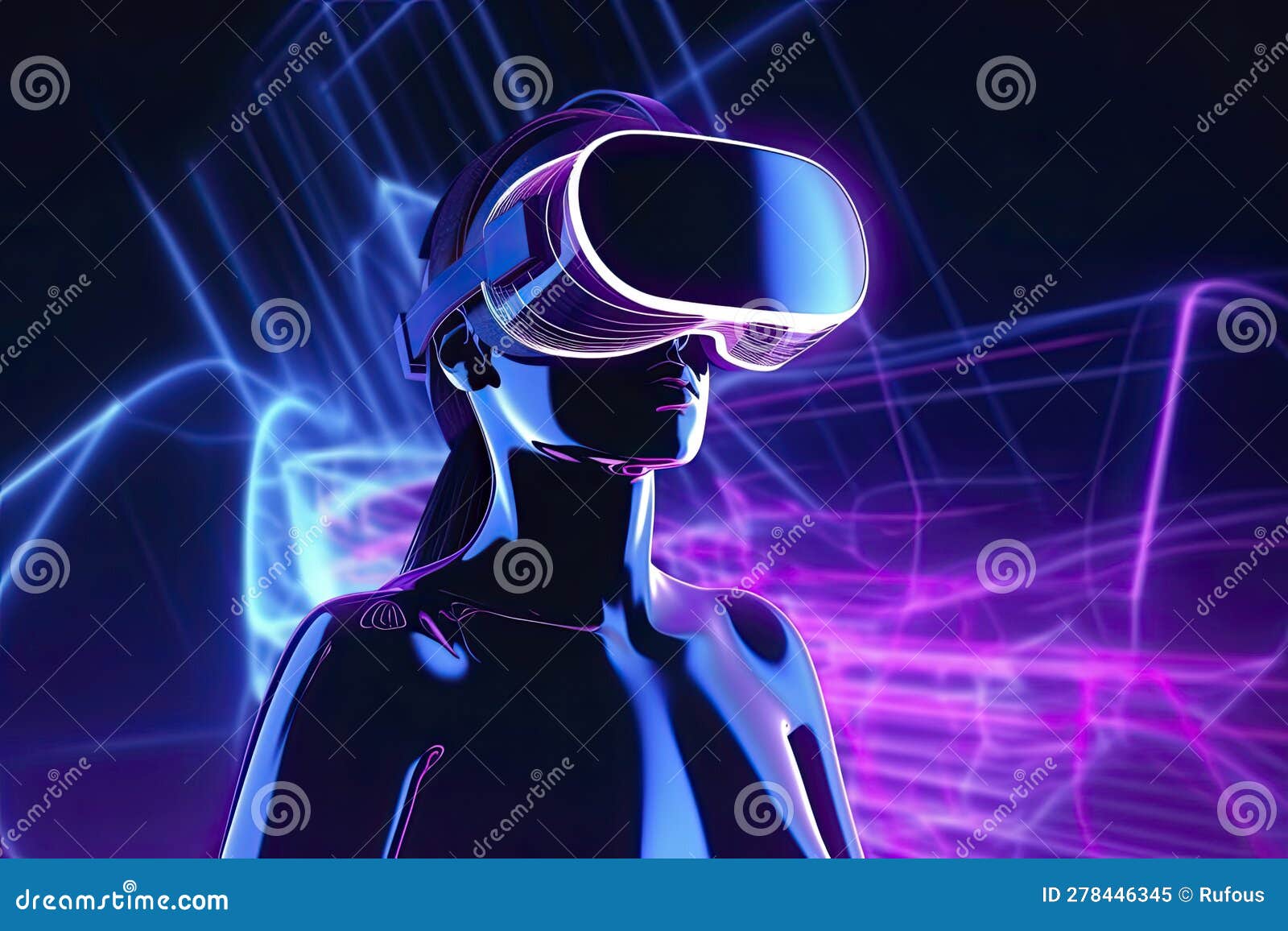 Abstract Image of Woman Using VR Headset - 3D Generated Image Stock ...