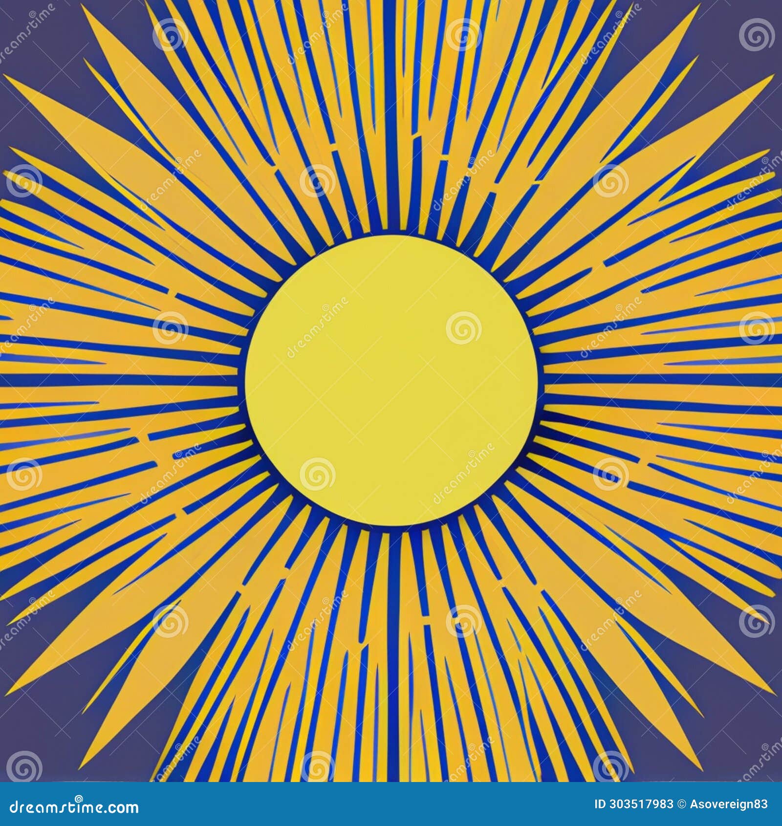 Abstract Image of Yellow Sun with Rays on Blue Background Stock Image ...
