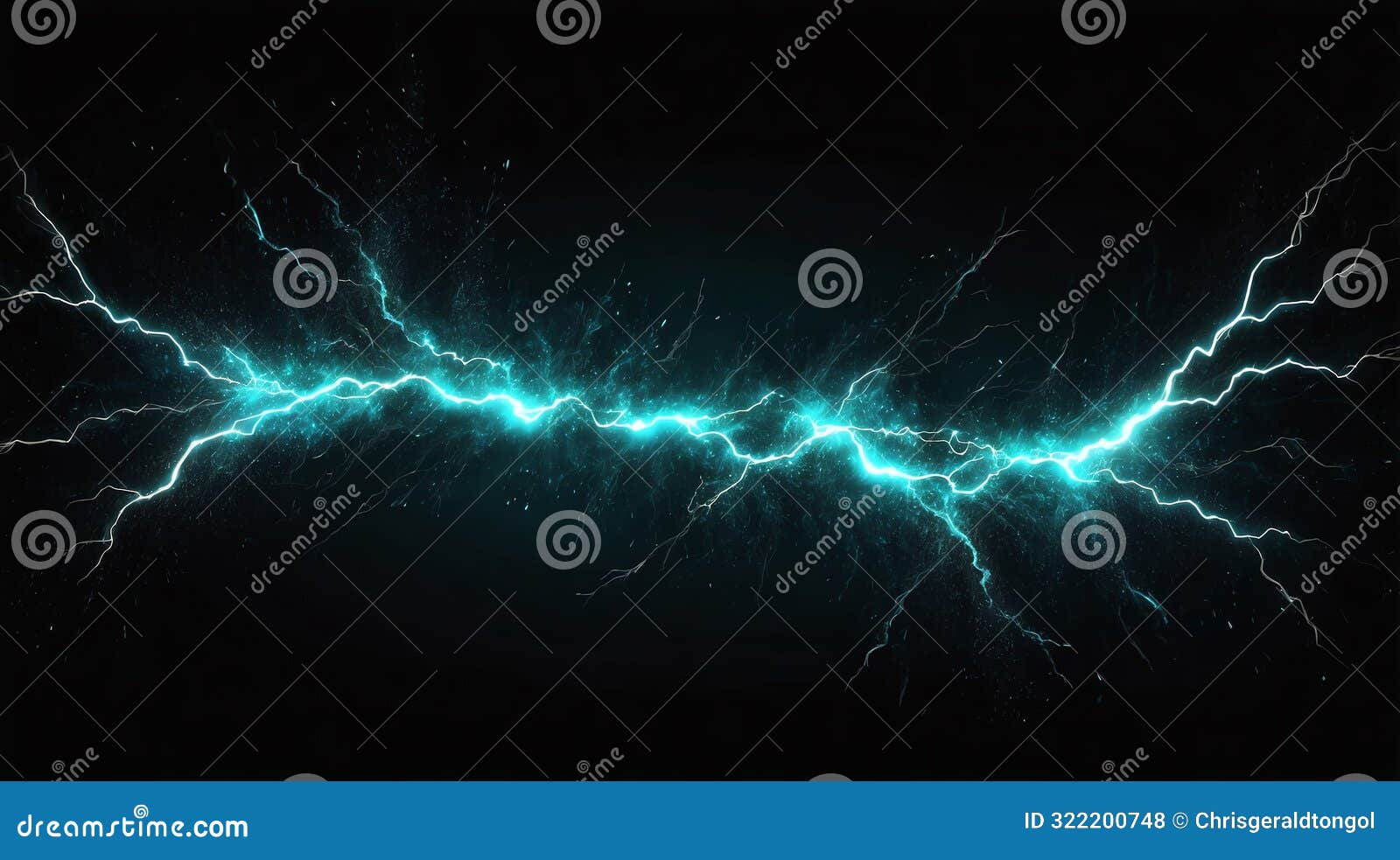 Abstract Impact of Teal Glowing Light Particles with Lightning Sparks ...