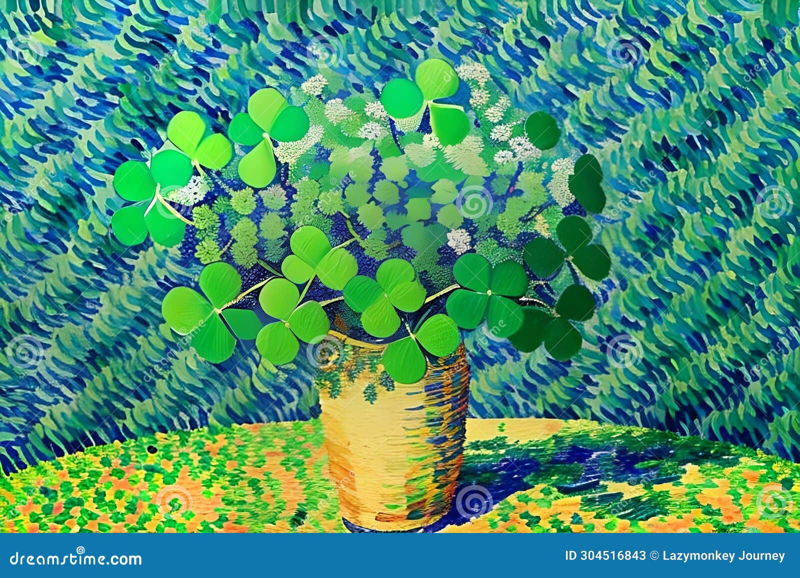 Abstract Impressionist Artwork Green Good Luck Clover Stock ...