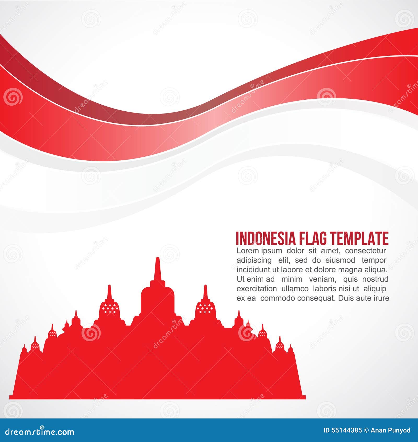 Abstract Indonesia Flag Wave and Borobudur Temple Stock Vector ...