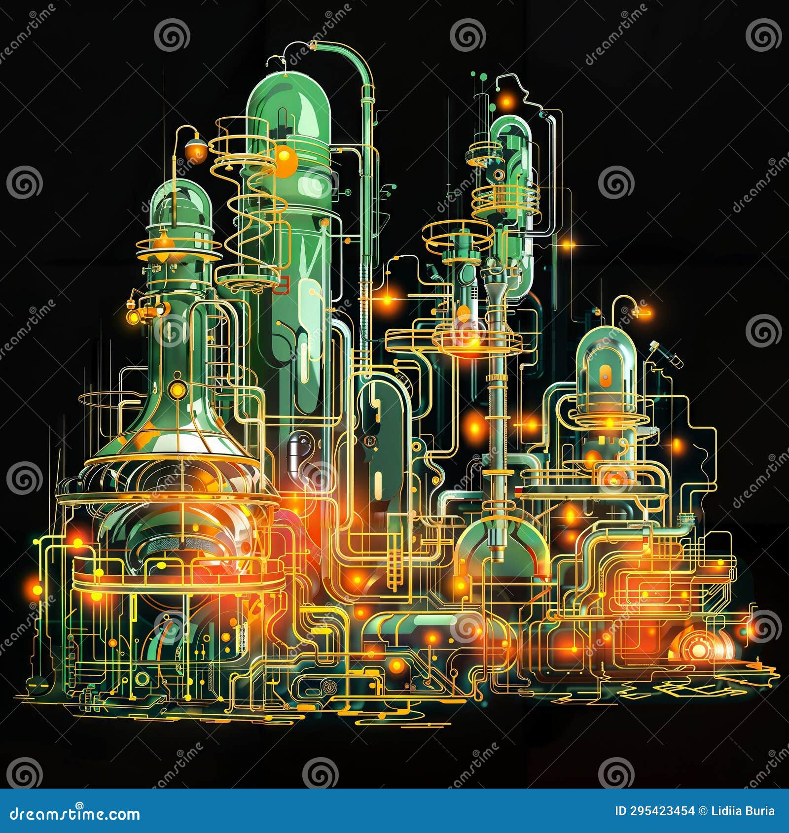 Abstract Industrial Background with Neon Glowing Elements. Vector ...