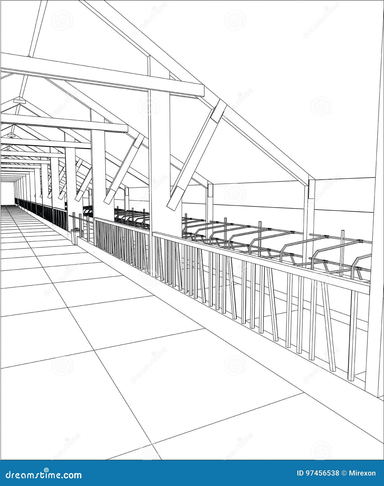 Abstract Industrial Building Constructions Indoor. Tracing Illustration ...