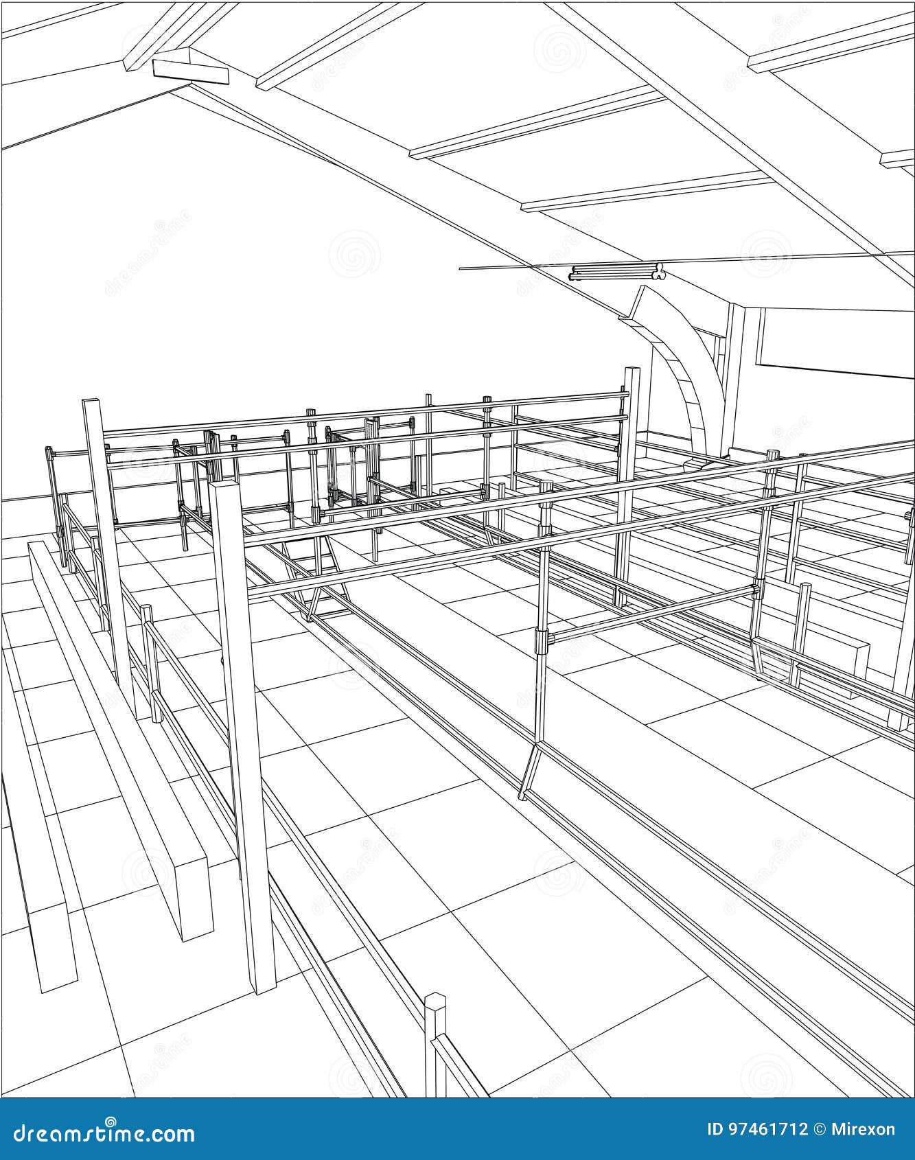 Abstract Industrial Building Constructions Indoor. Tracing Illustration ...