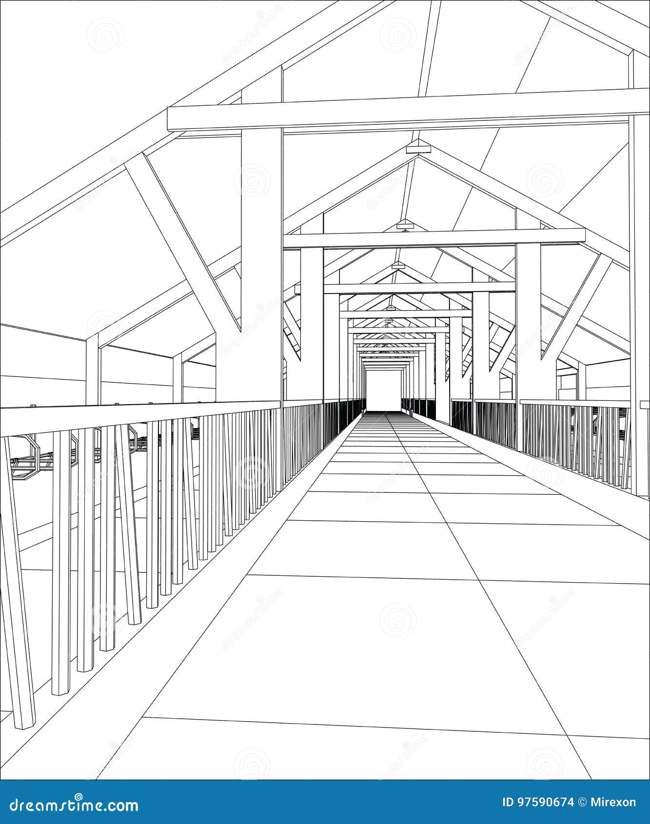 Abstract Industrial Building Constructions Indoor. Tracing Illustration ...