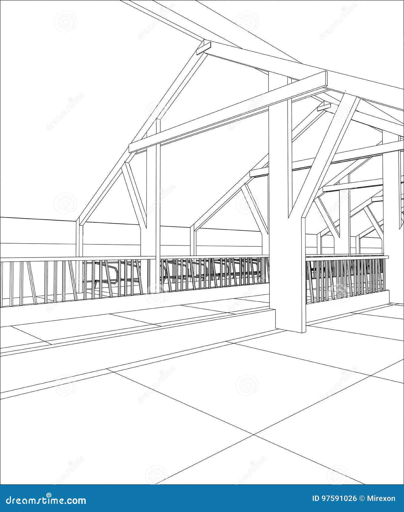 Abstract Industrial Building Constructions Indoor. Tracing Illustration ...