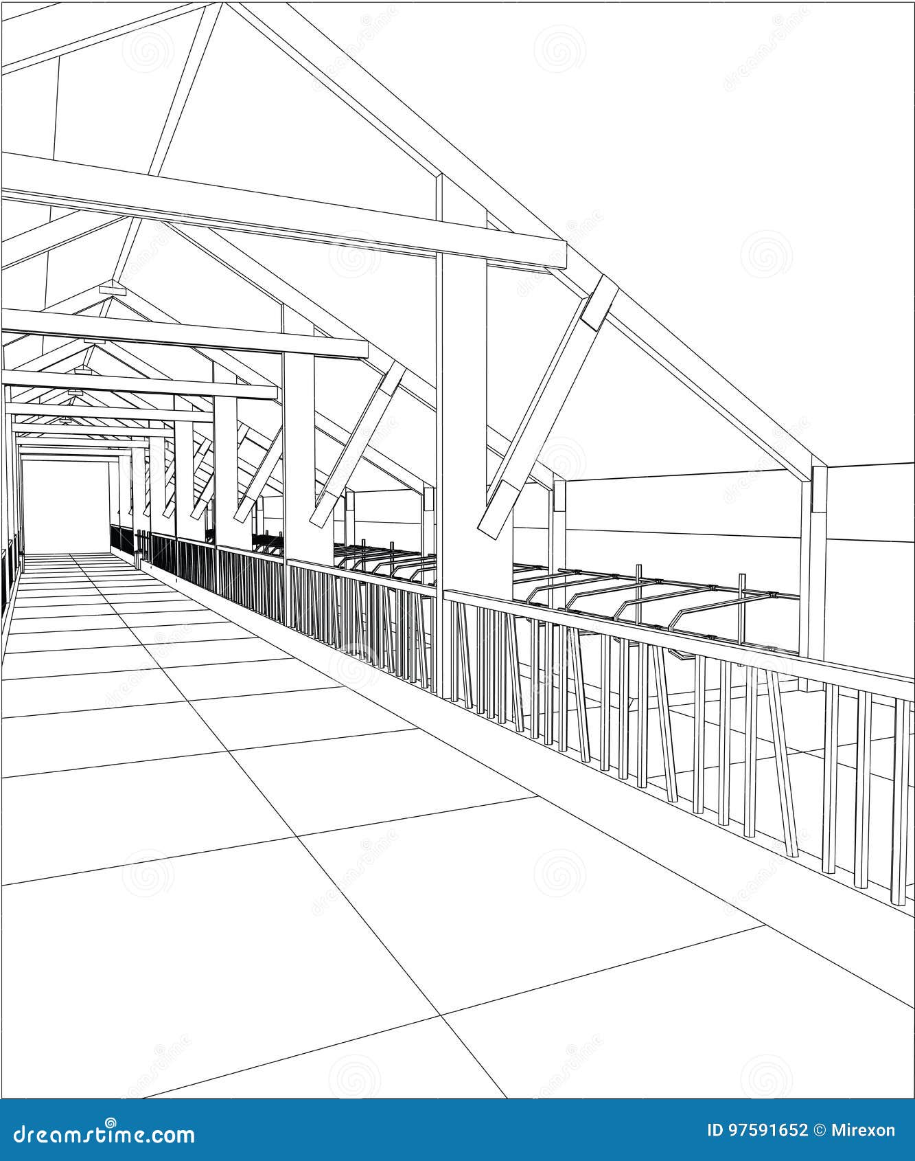 Abstract Industrial Building Constructions Indoor. Tracing Illustration ...