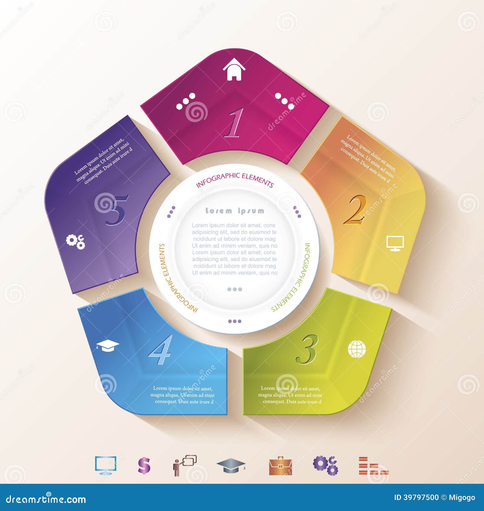 Abstract Infographic Design with Circle and Five Segments Stock ...