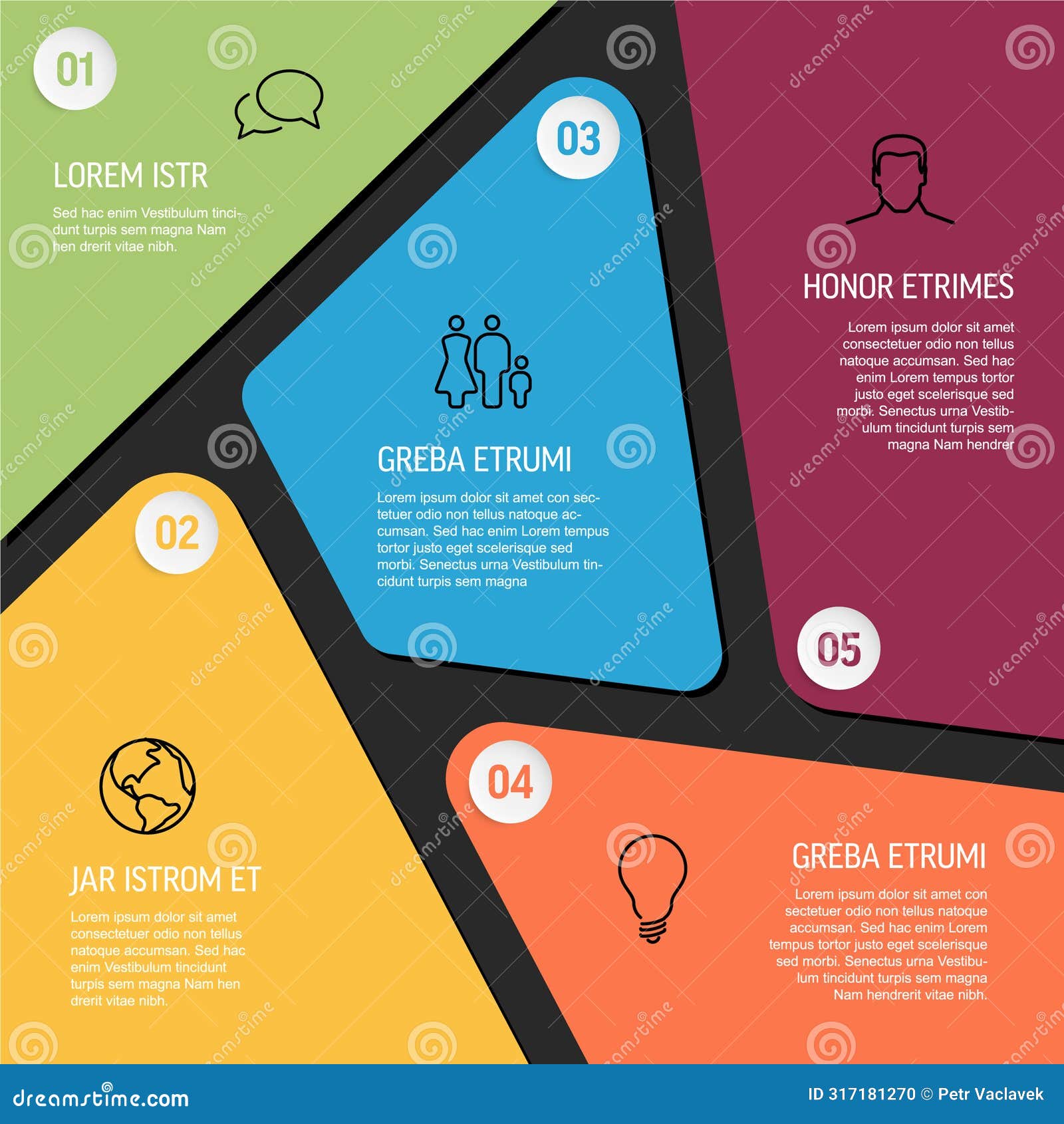 Abstract Infographic Template with 5 Steps on Black Background Stock ...