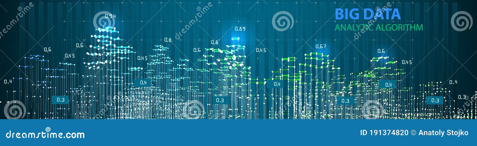 Abstract Infographics Background with Grid Mesh and Data on Blue. 3d Grid Data Chart Algorithm ...