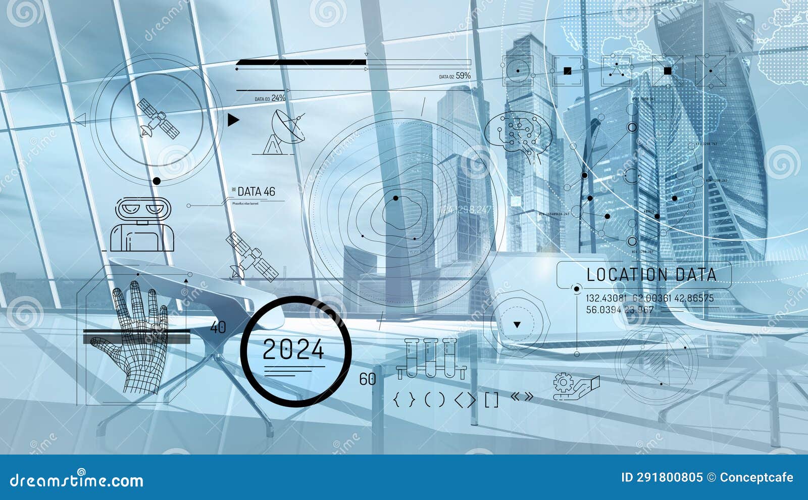 Abstract Infographics on Geolocation and Data Collection by Artificial ...