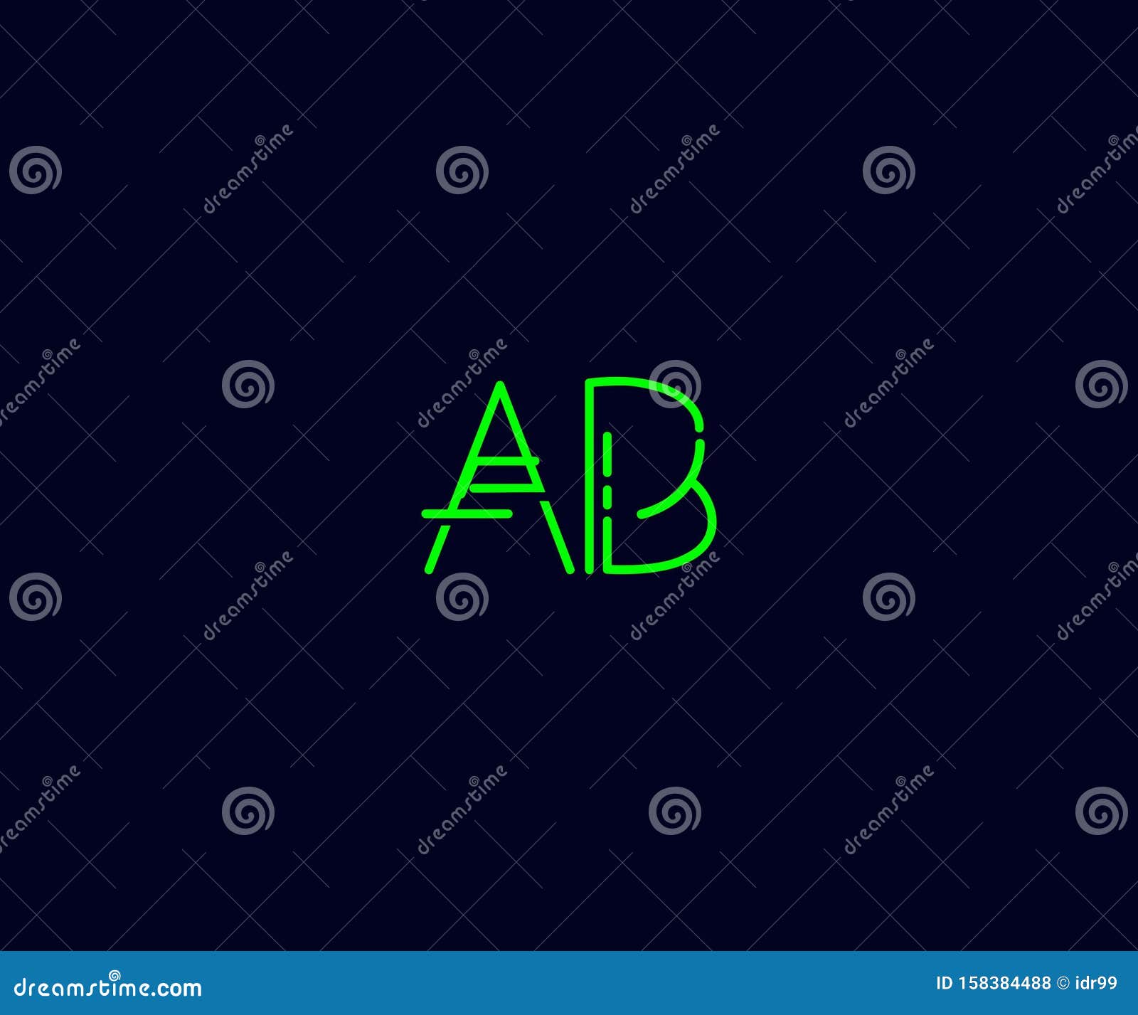 Abstract Initial AB Letter with Flat Linear Neon Style Retro Logotype ...