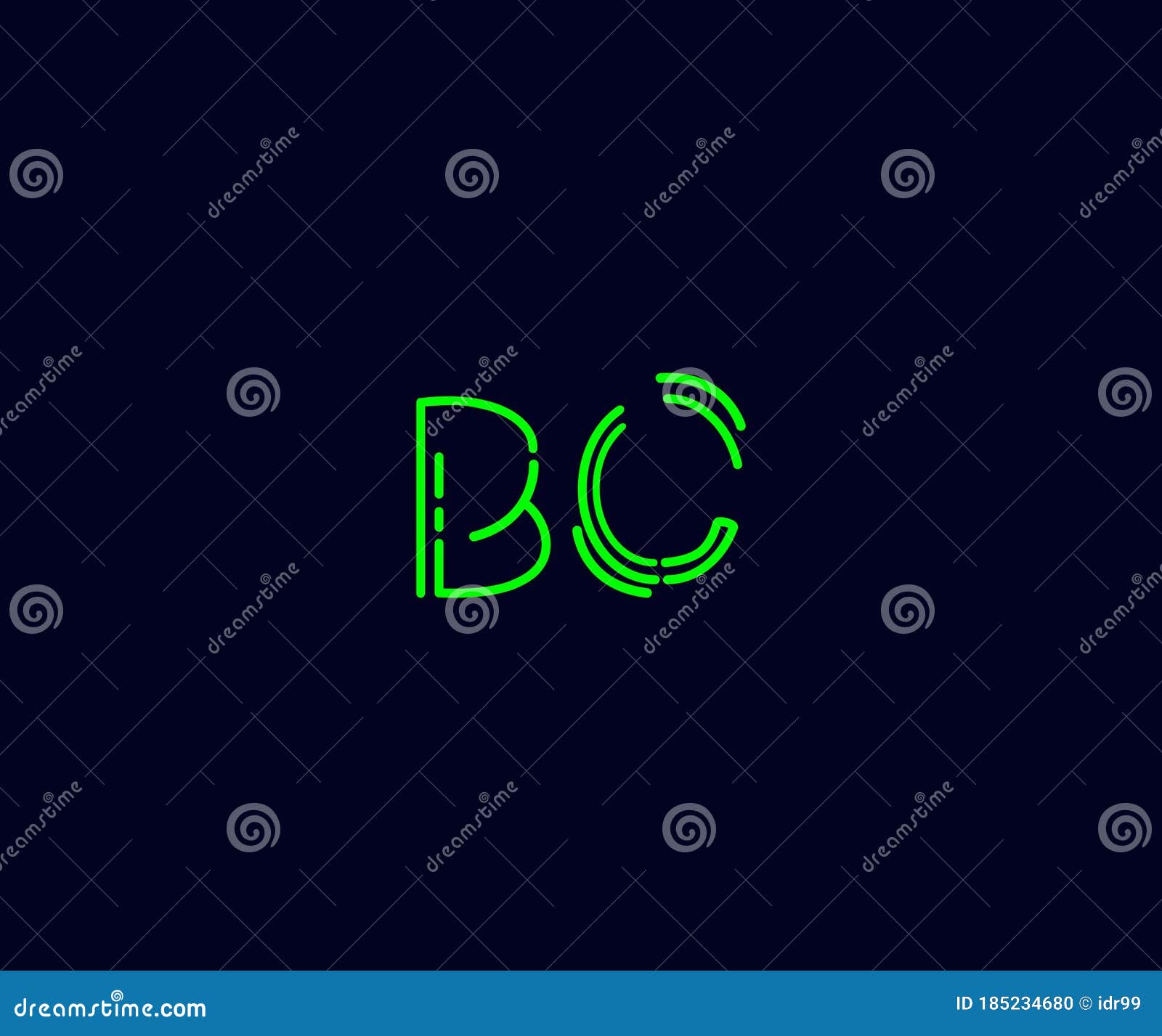 Abstract Initial BC Letter with Flat Linear Neon Style Retro Stock ...