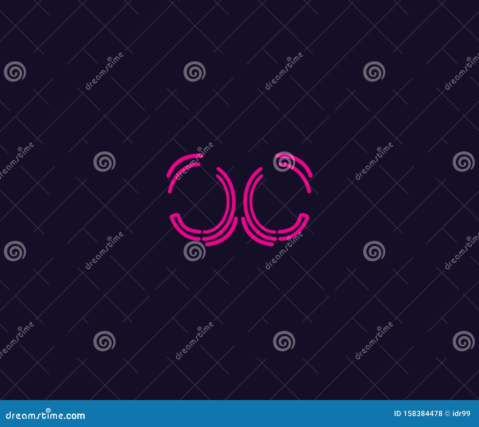 Abstract Initial CC Letter with Flat Linear Neon Style Retro Logotype ...