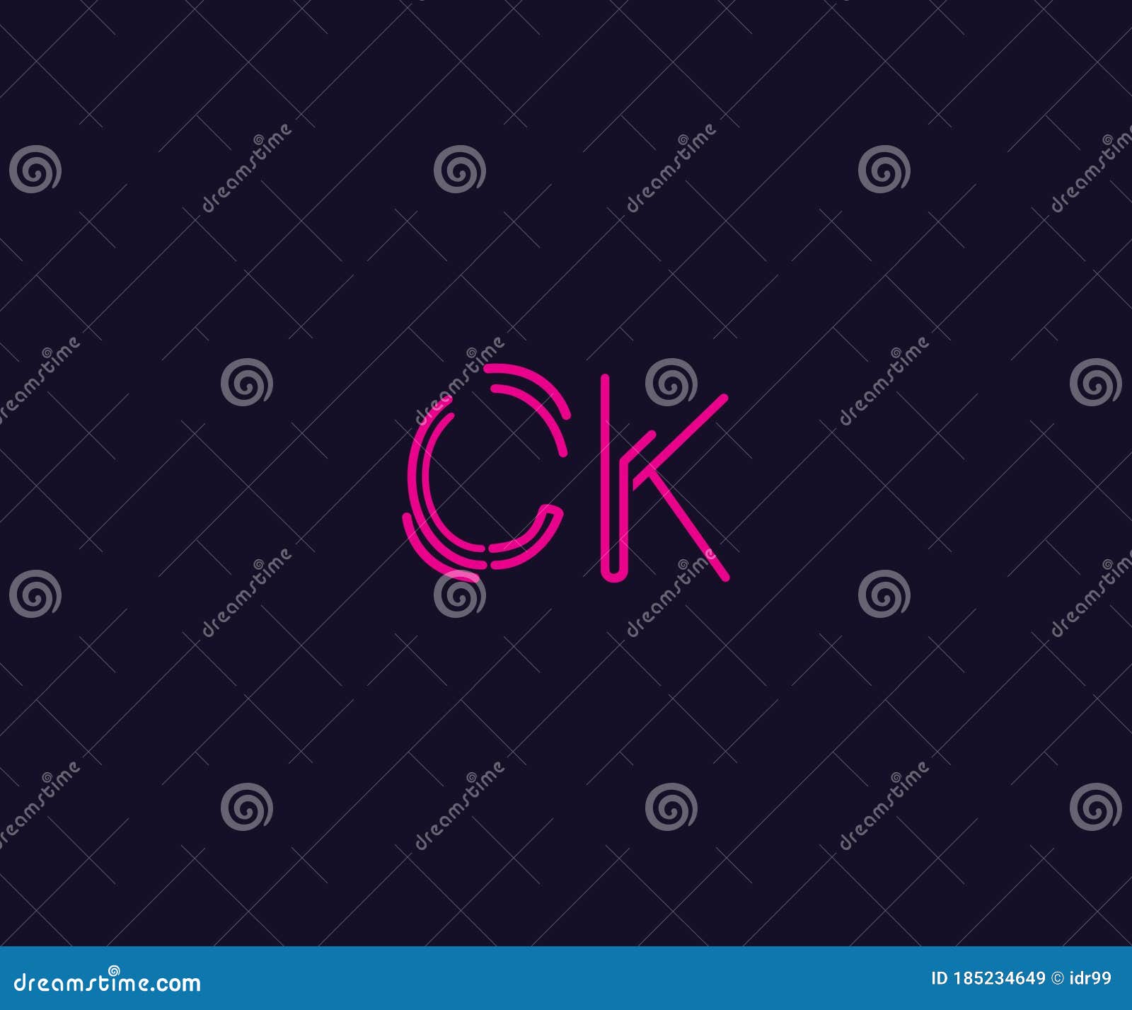 Abstract Initial CK Letter with Flat Linear Neon Style Retro Stock ...