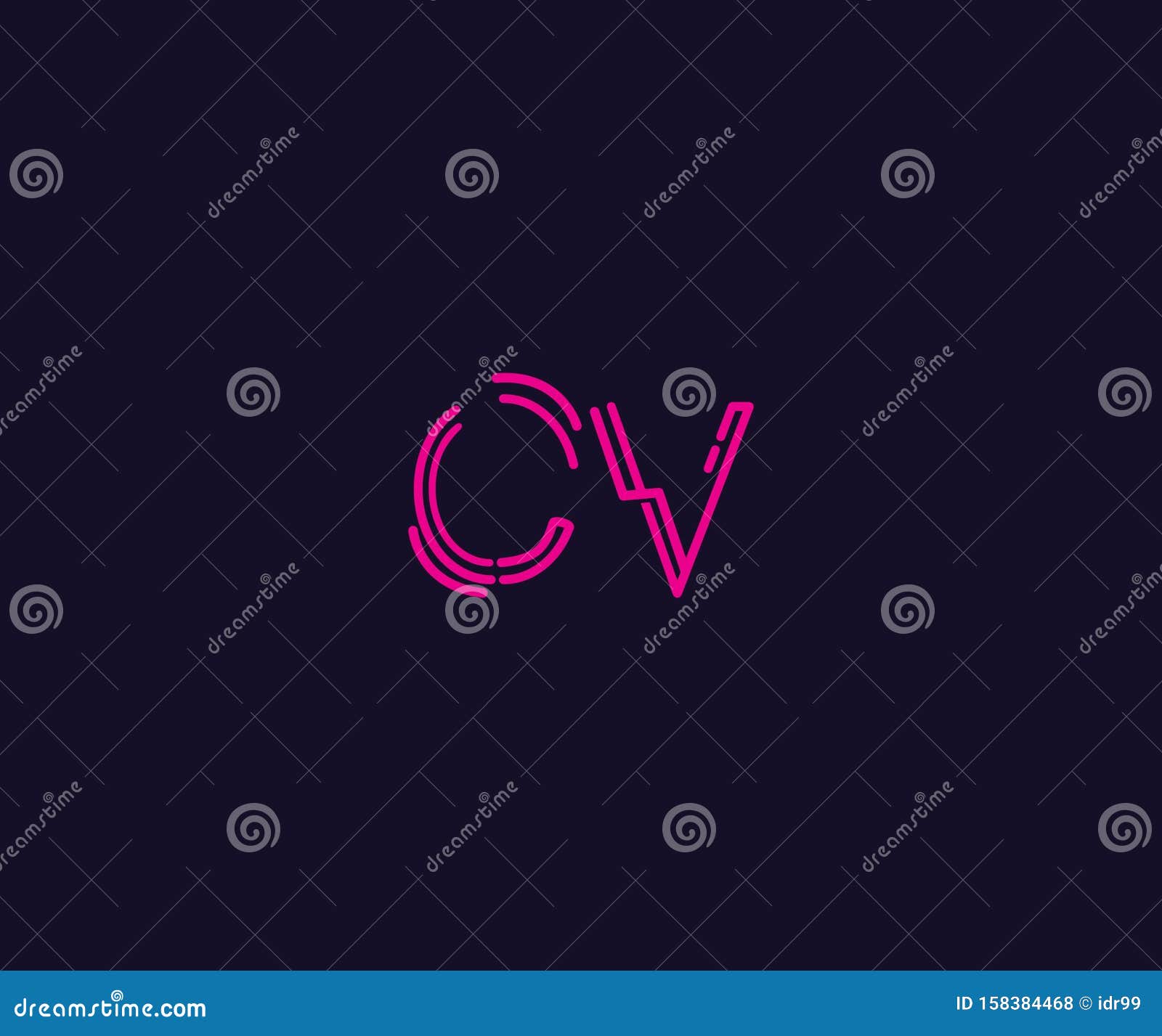 Abstract Initial CV Letter with Flat Linear Neon Style Retro Logotype ...