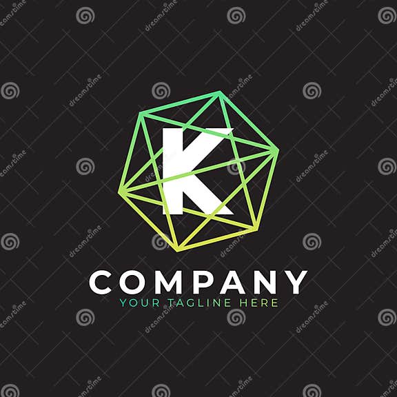 Abstract Initial Letter K Inside Linked Polygon Connect Network Logo ...