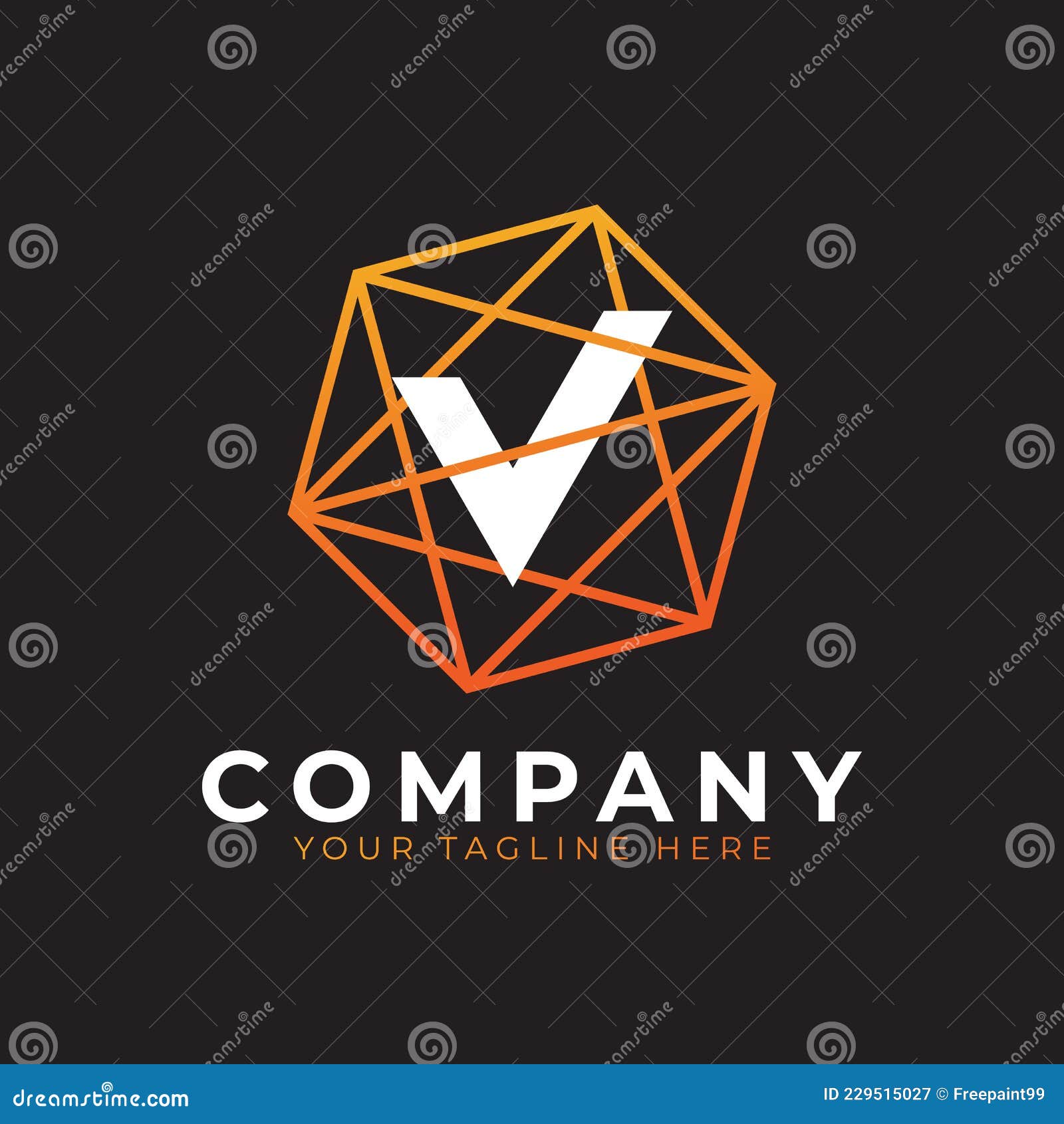 Abstract Initial Letter V Inside Linked Polygon Connect Network Logo ...