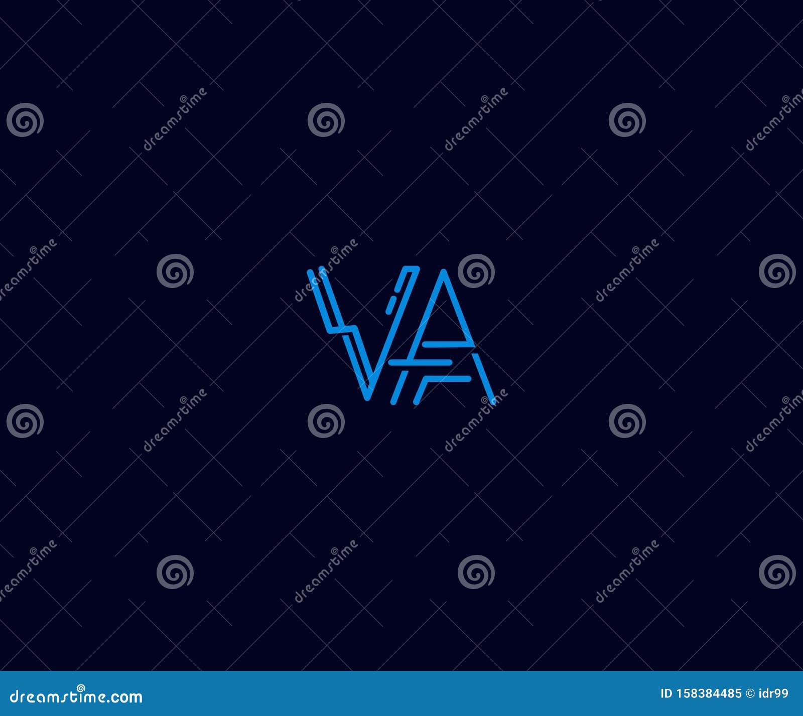 Abstract Initial VA Letter with Flat Linear Neon Style Retro Logotype ...