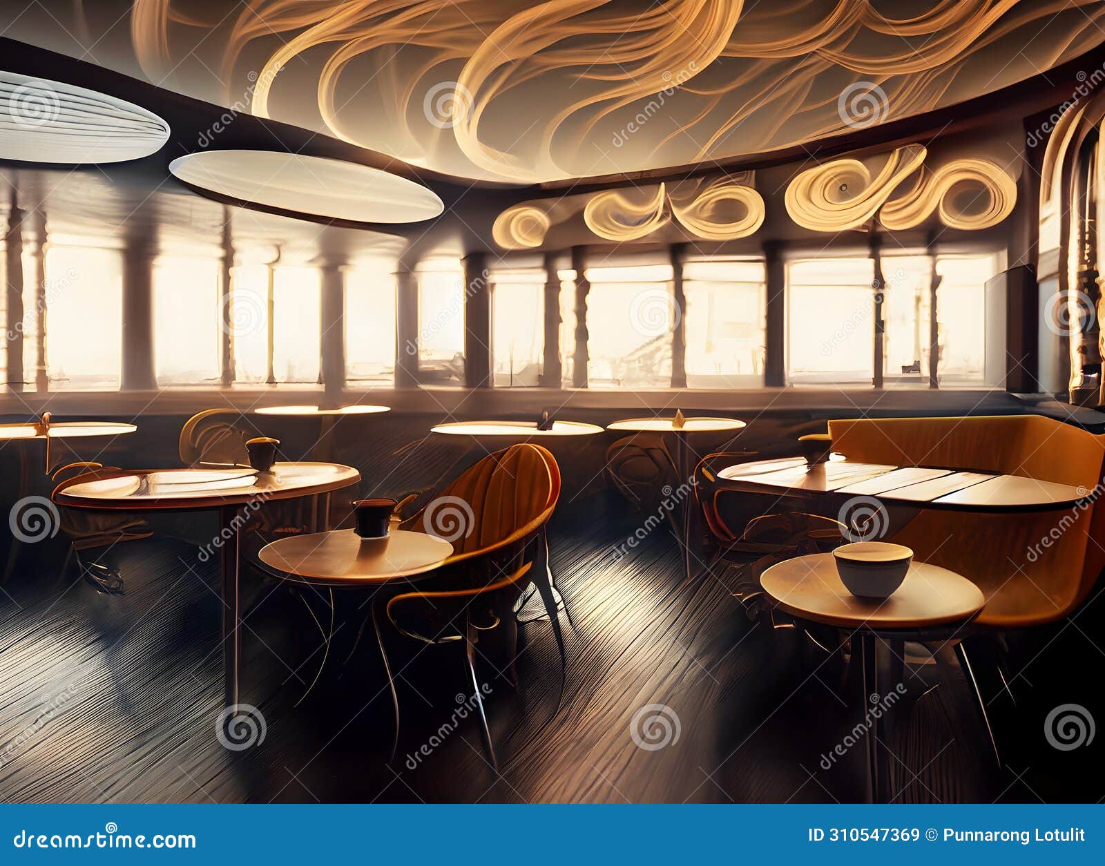 Abstract Inside Empty Coffee Cafe, Light Swirling Lines on Digital Art ...