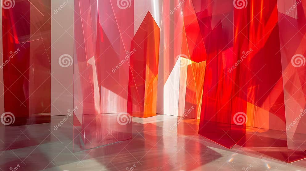 Abstract Installation Featuring Translucent Red Structures Creating an ...