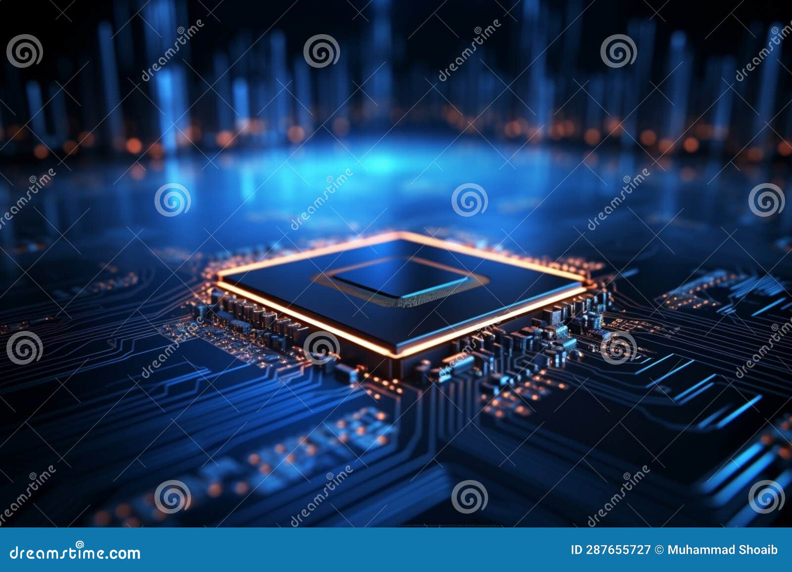 Abstract Integration Circuit Board Blends With Chip Processor Creating A Technology Focused