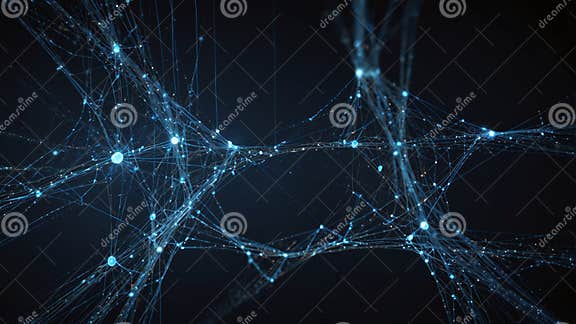 Abstract Interconnected Blue Nodes and Lines Forming a Complex Network on Dark Background Stock ...