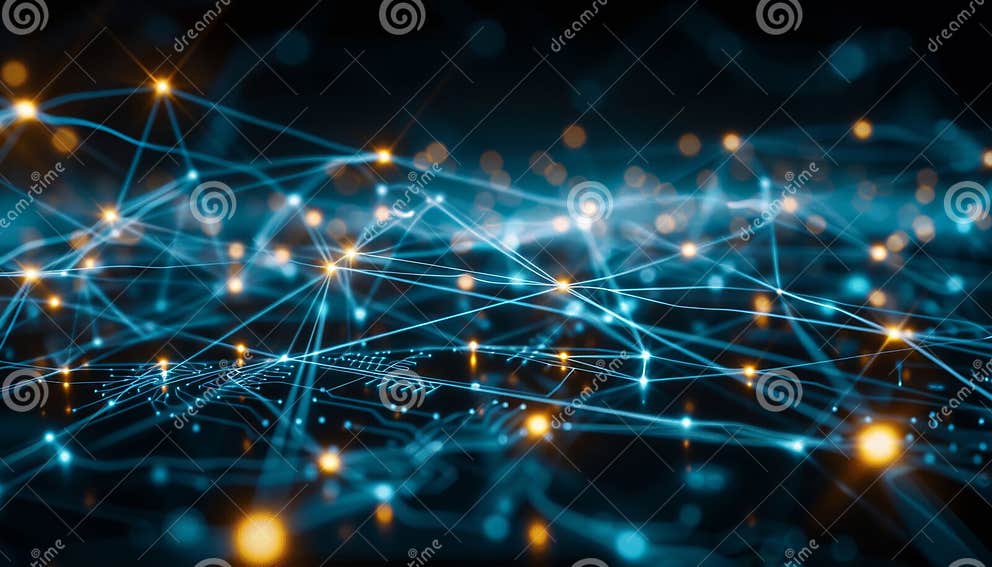 Abstract Interconnected Dots on Bright Blue Background, Representing ...