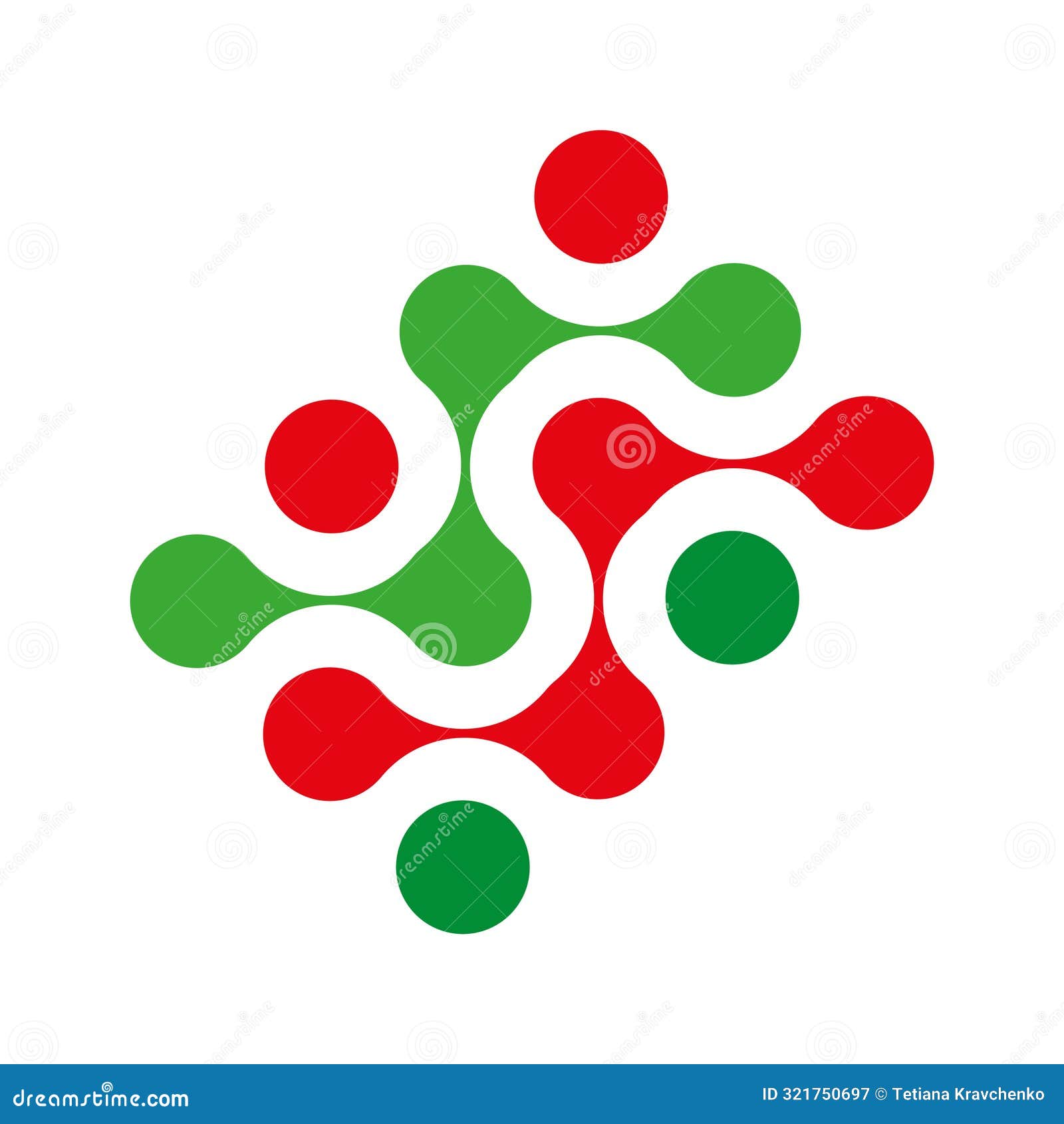 Abstract Interconnected Shapes. Red and Green Colors. Geometric Pattern ...