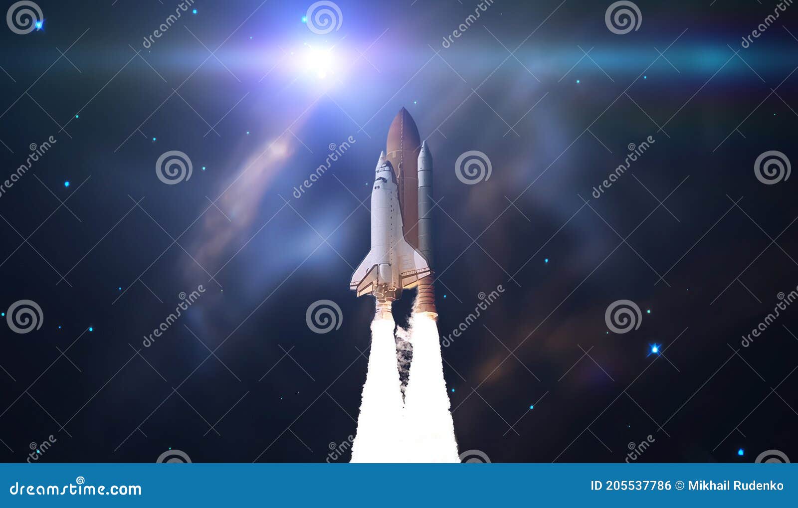 Abstract Intergalactic Spaceship Shuttle Fly To the Stars in Outer ...