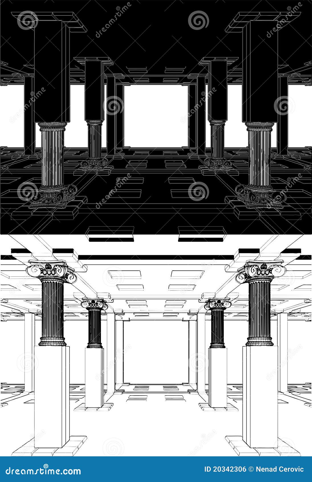 Abstract Interior With Antique Columns Vector 05 Stock Vector
