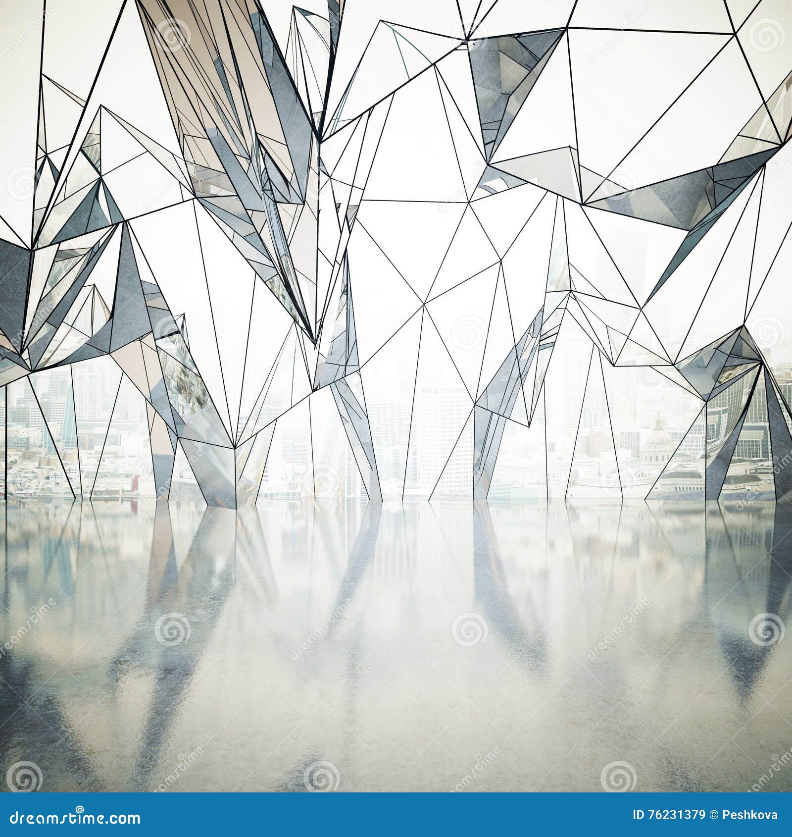 Abstract Interior with Polygonal Window Stock Illustration ...
