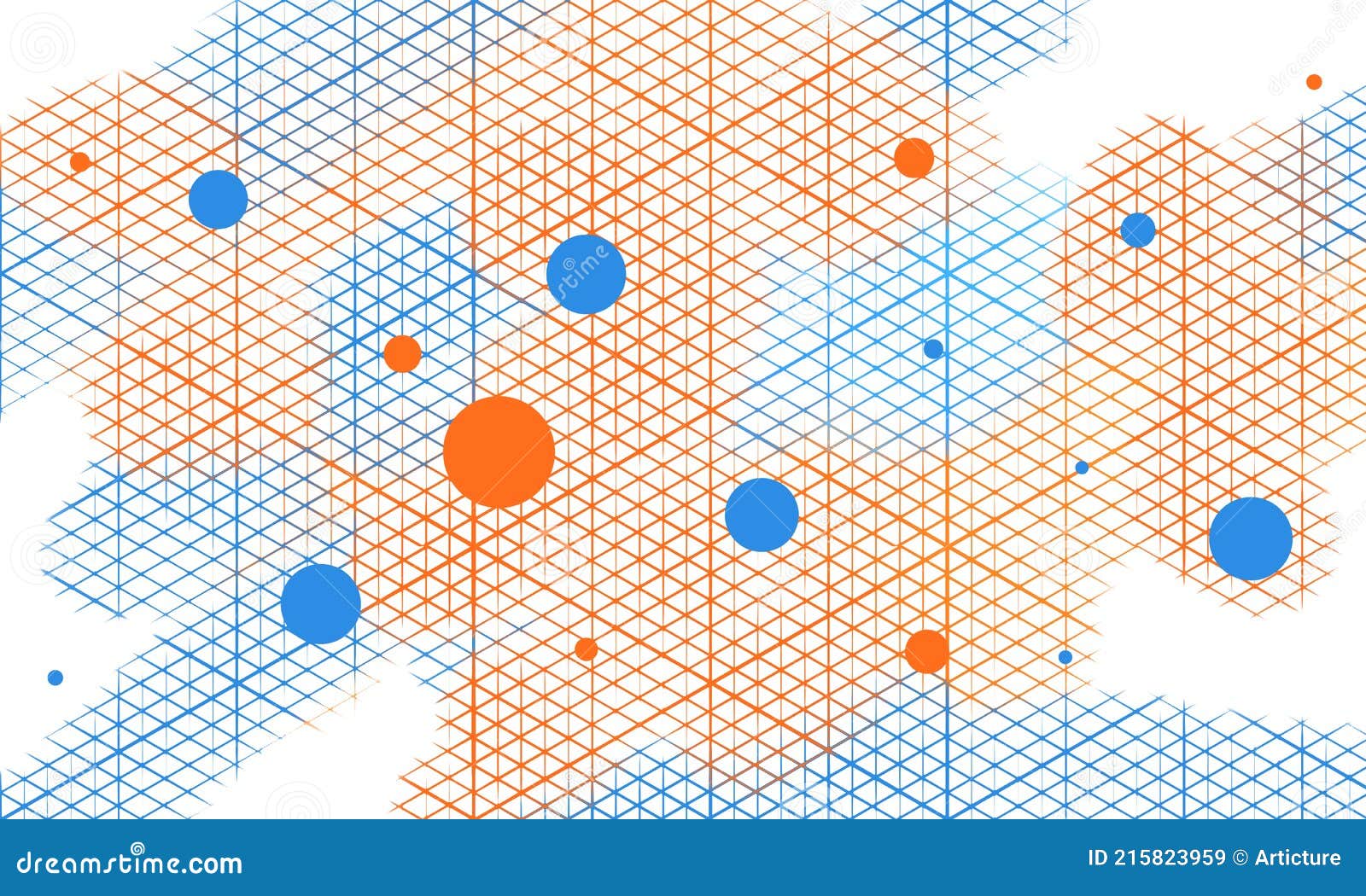 Abstract Intersected Orange and Blue Grid or Cells with Flat Falling ...
