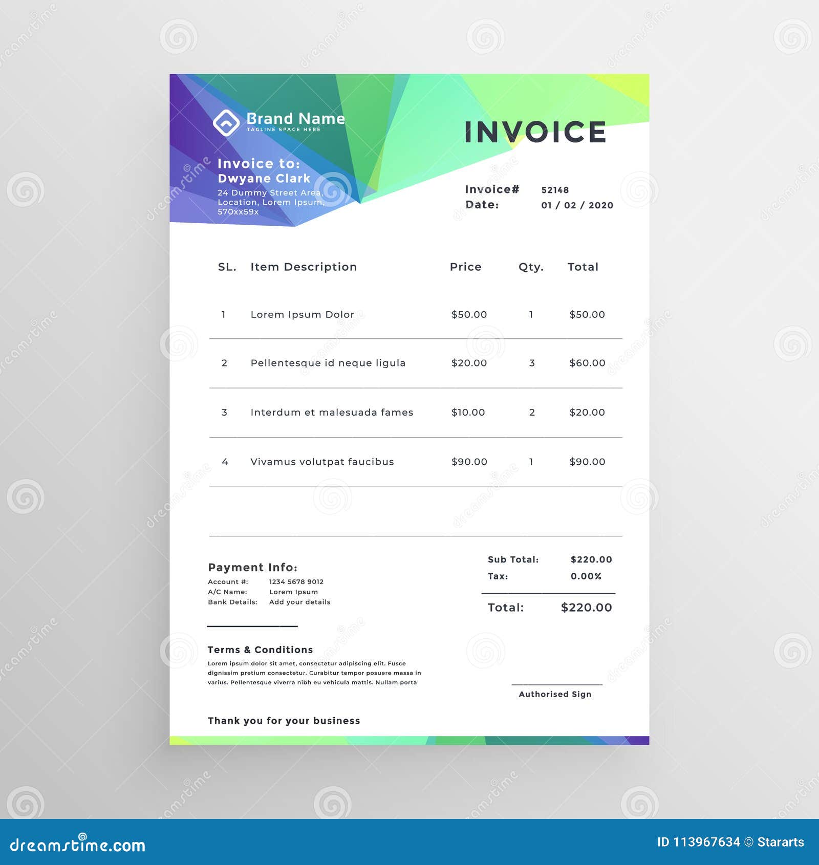 Abstract Invoice Template Vector Design Stock Vector - Illustration of ...