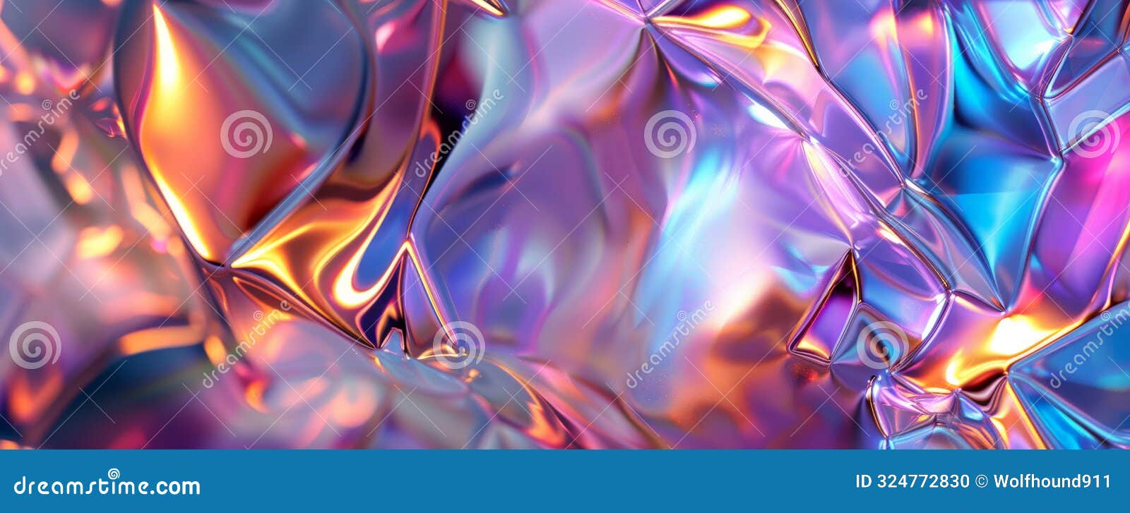 Abstract Iridescent Background Design, 3d Render, with a Crystalline ...