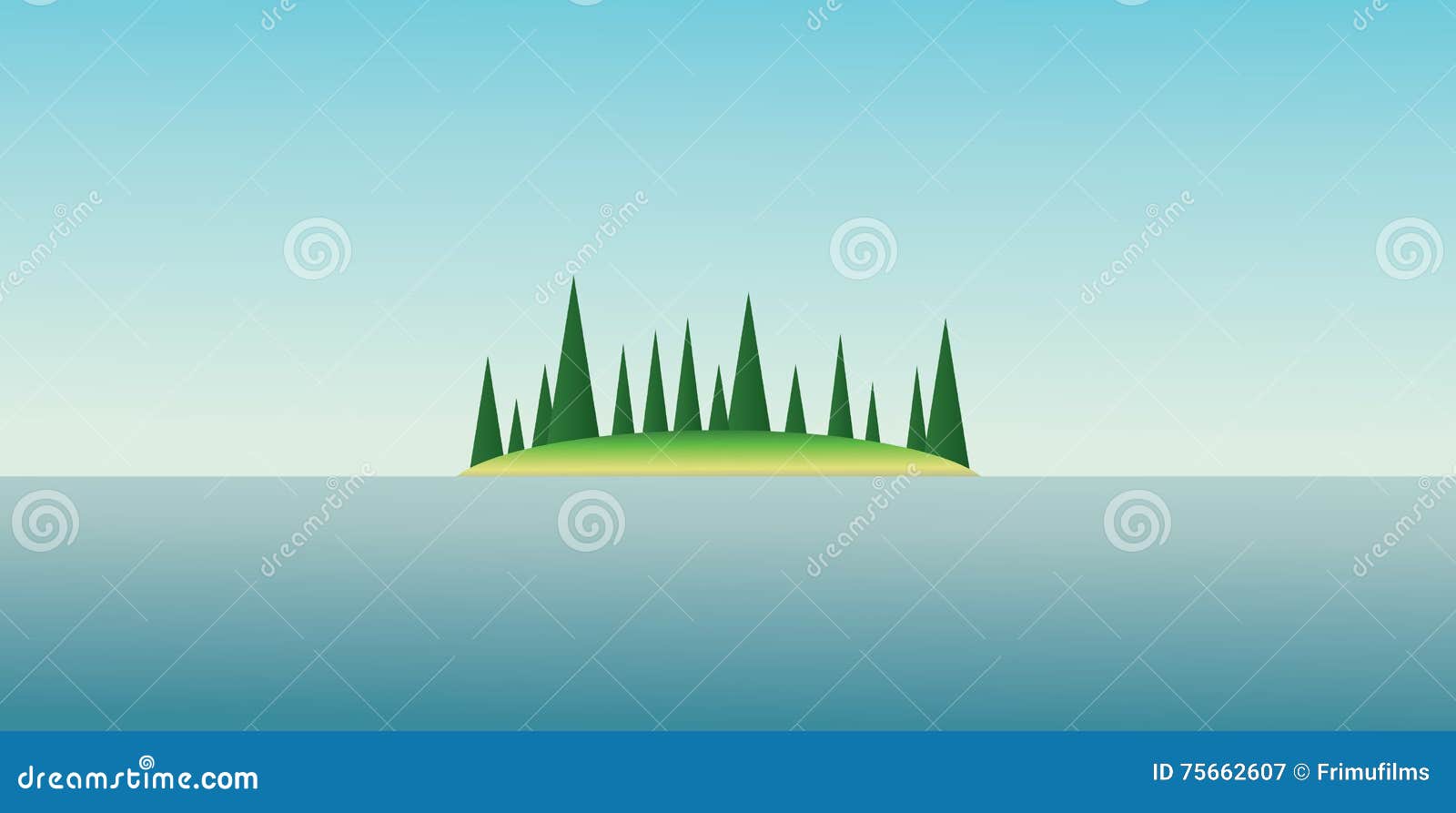 Abstract Island Design with Green Trees and Blue Water Stock Vector ...