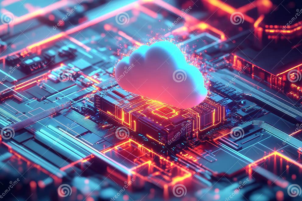 Abstract Isometric Cloud and Microprocessor Stock Illustration ...