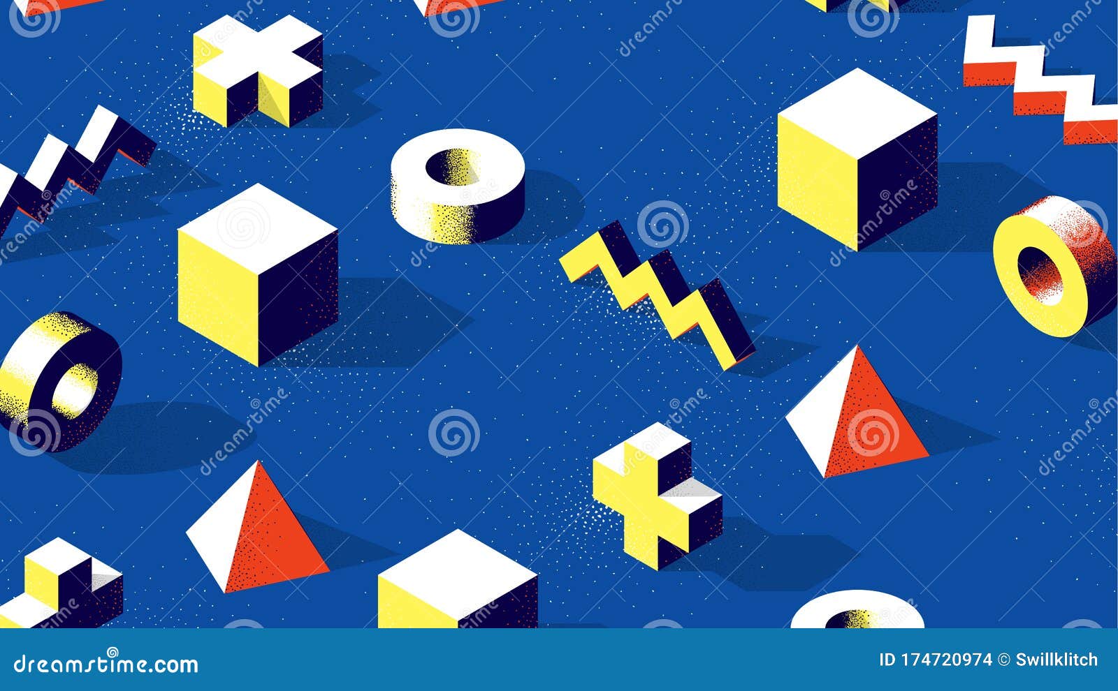 Abstract Isometric 3D Shapes with Contrast Shadows and Dotwork Texture ...