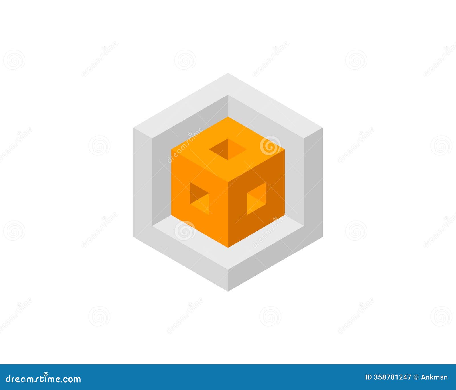 Abstract Isometric Design Featuring an Orange Cube within a Gray ...