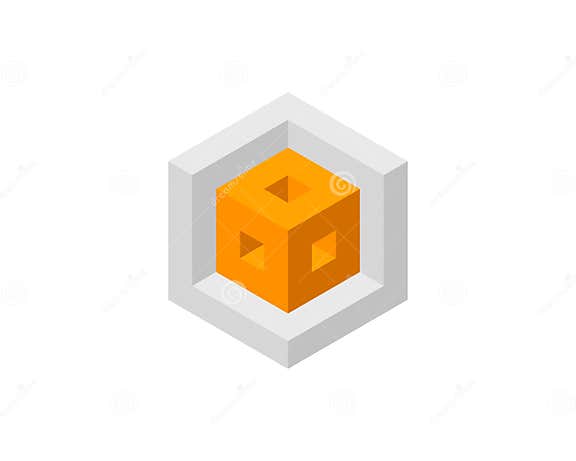 Abstract Isometric Design Featuring an Orange Cube within a Gray Hexagonal Frame. Perfect for ...