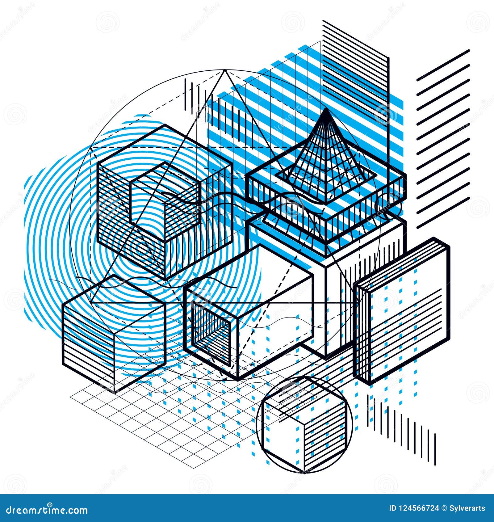 Abstract Isometrics Background, 3d Vector Layout. Composition of Stock ...
