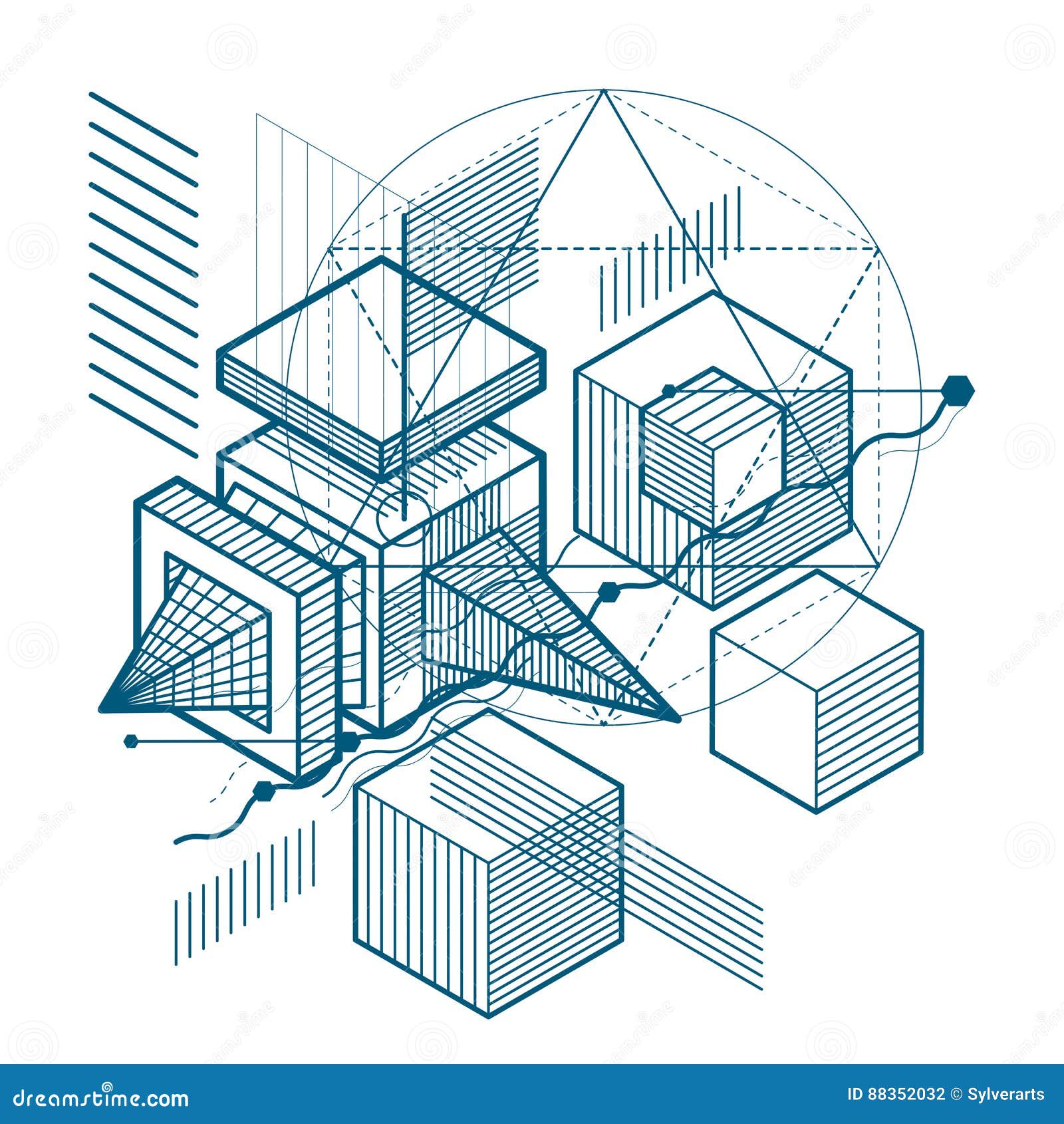 Abstract Isometrics Background, 3d Vector Layout. Composition of Stock ...