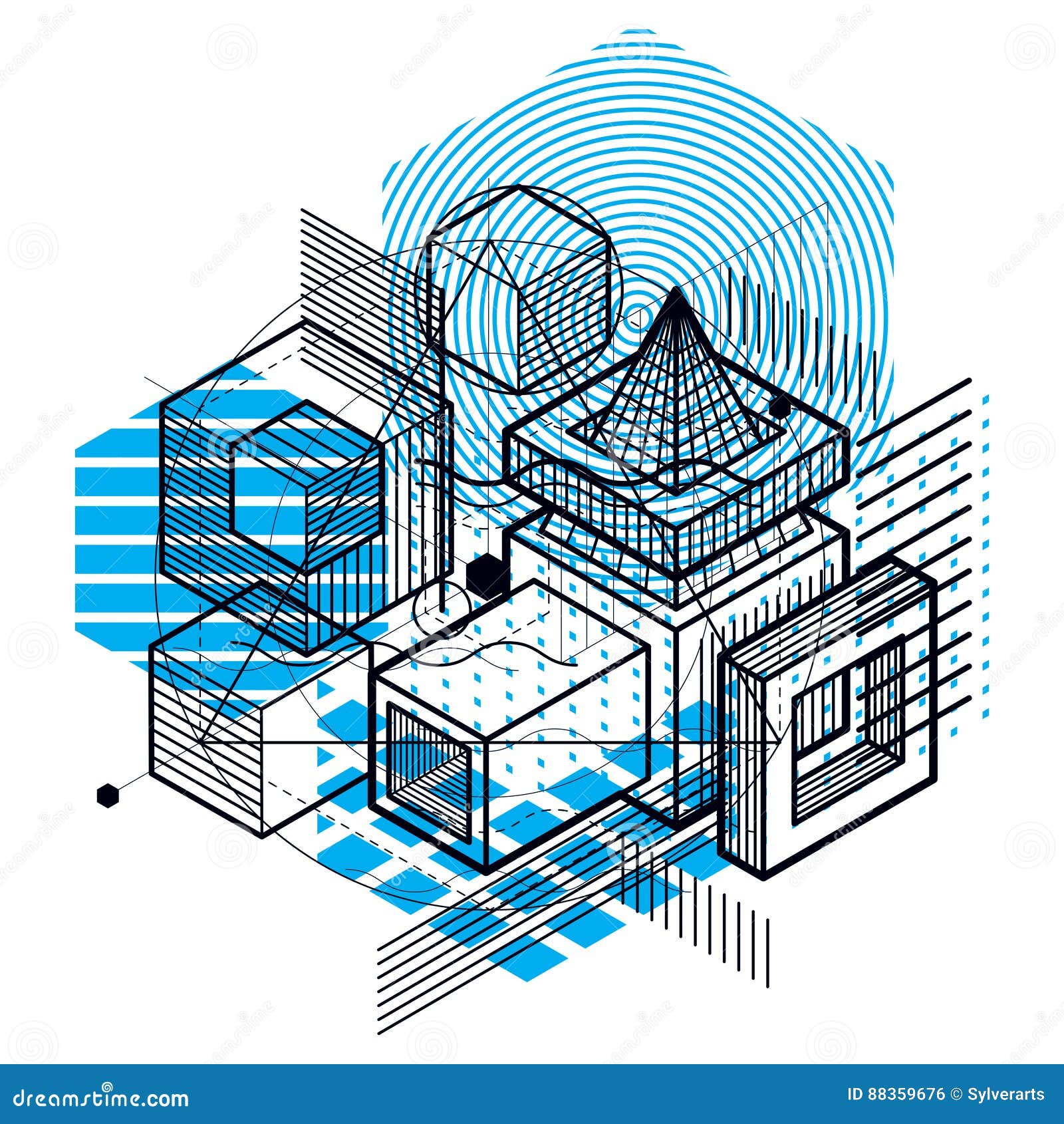 Abstract Isometrics Background, 3d Vector Layout. Composition of Stock ...